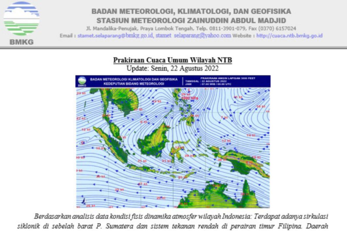 BMKG: Waspada kekeringan meteorologi kendati ada hujan di puncak kemarau - ANTARA News Mataram ...